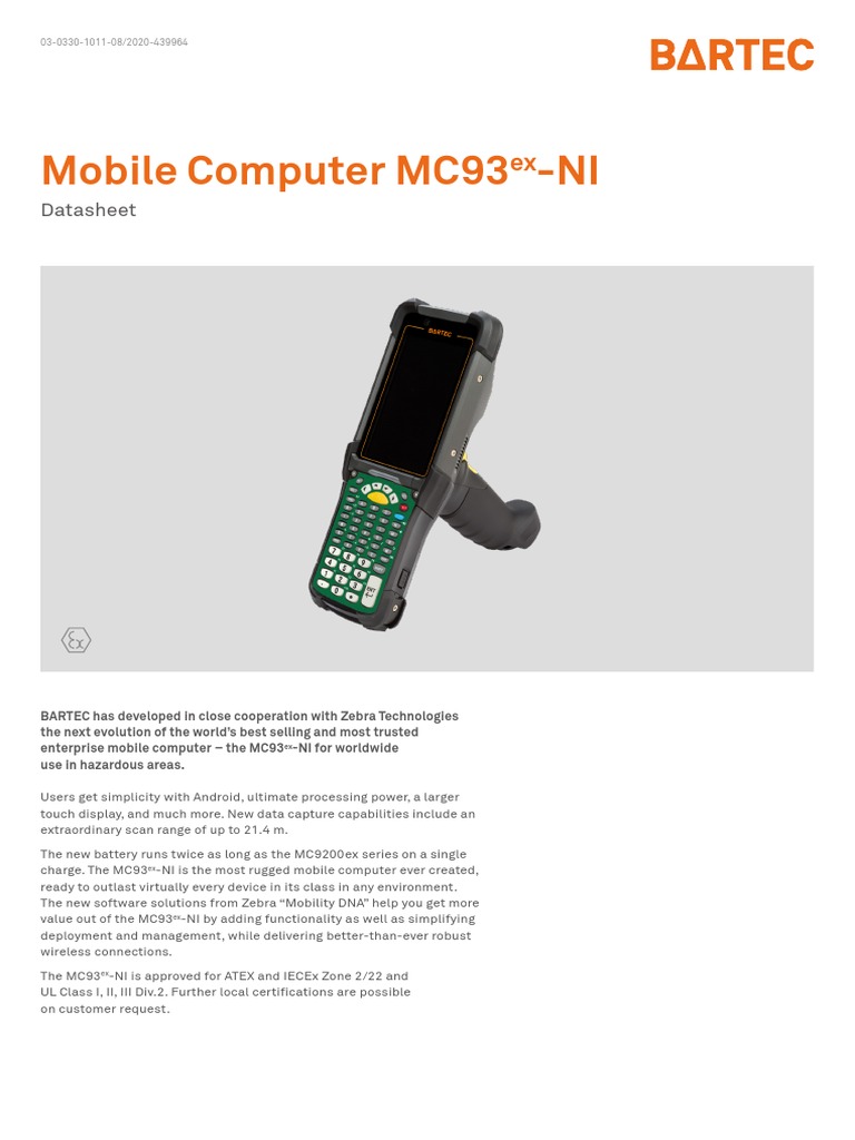 Mobile Computer MC93 - NI: Datasheet | PDF | Ieee 802.11 | Bluetooth