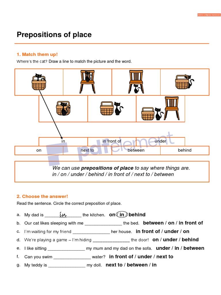 Prepositions of Place Worksheet | PDF
