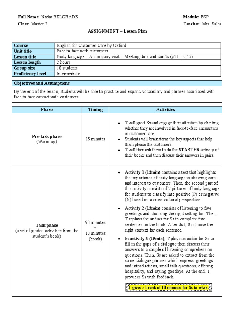 ESP Lesson Plan | PDF | Lesson Plan | Reading Comprehension