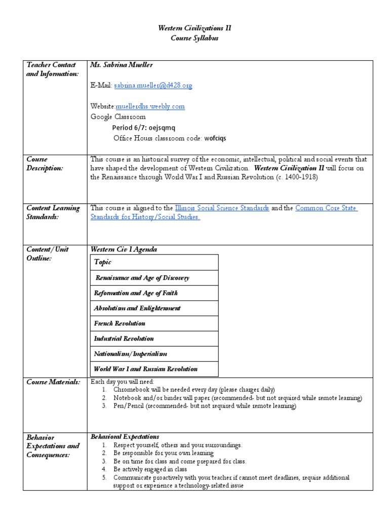 Western Civ II Common Syllabus | PDF | Educational Technology | Plagiarism