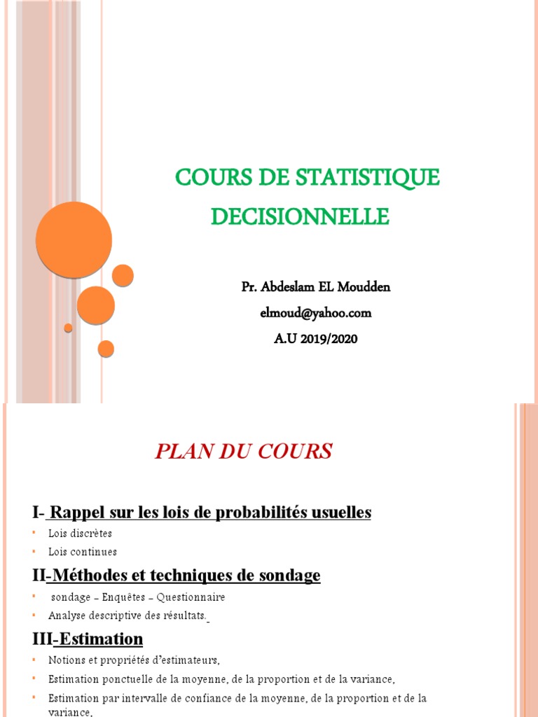 Cours Statistiques Pdf échantillonnage Statistiques Théorie Des