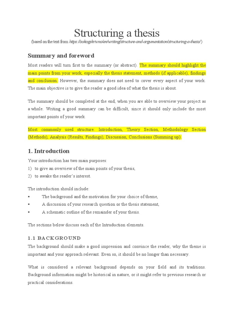 Structuring A Thesis: Summary and Foreword | PDF | Theory | Question