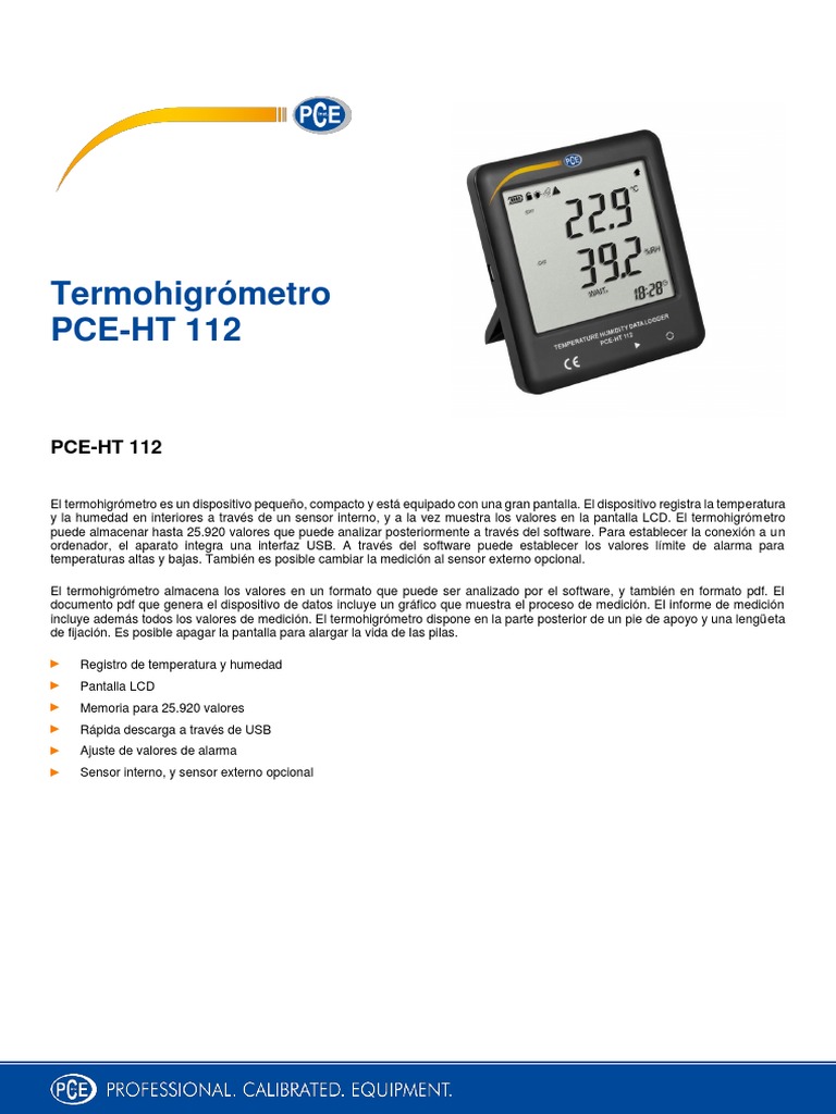 Termohigrómetro PCE-HT 112: Precisión y Versatilidad | PDF | USB | Hardware de la computadora