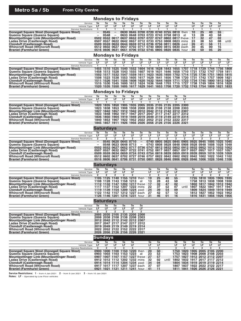 Timetable - Metro - 5a - City Centre - Braniel - 04-January-2021-31 ...