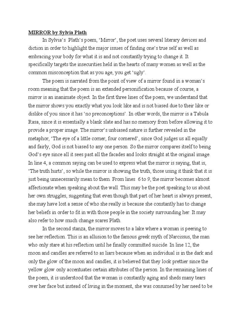 MIRROR by Sylvia Plath Analysis-AnjM | PDF | Sylvia Plath | Poetry