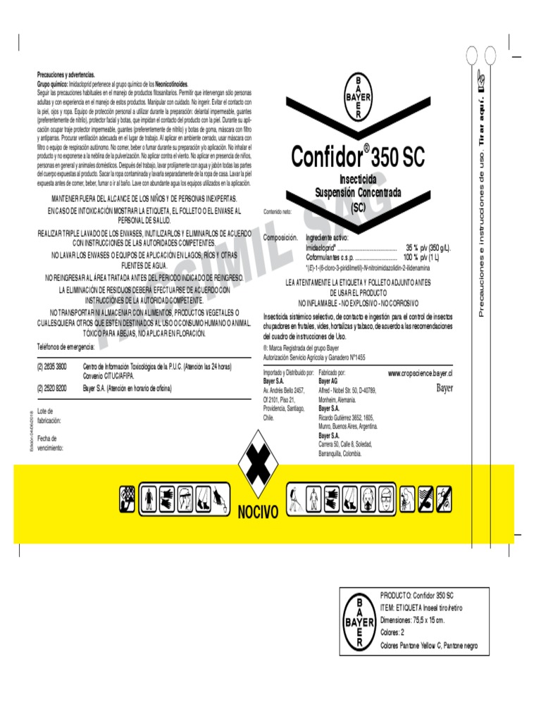 Confidor 350 SC Bayer S.a.-Etiqueta | PDF | Riego | Insecticida