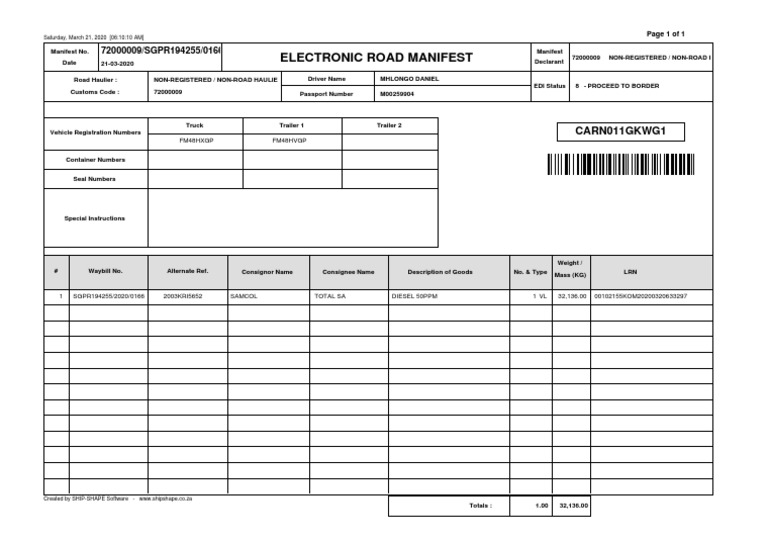 Electronic Road Manifest Overview | PDF | Commercial Vehicles ...