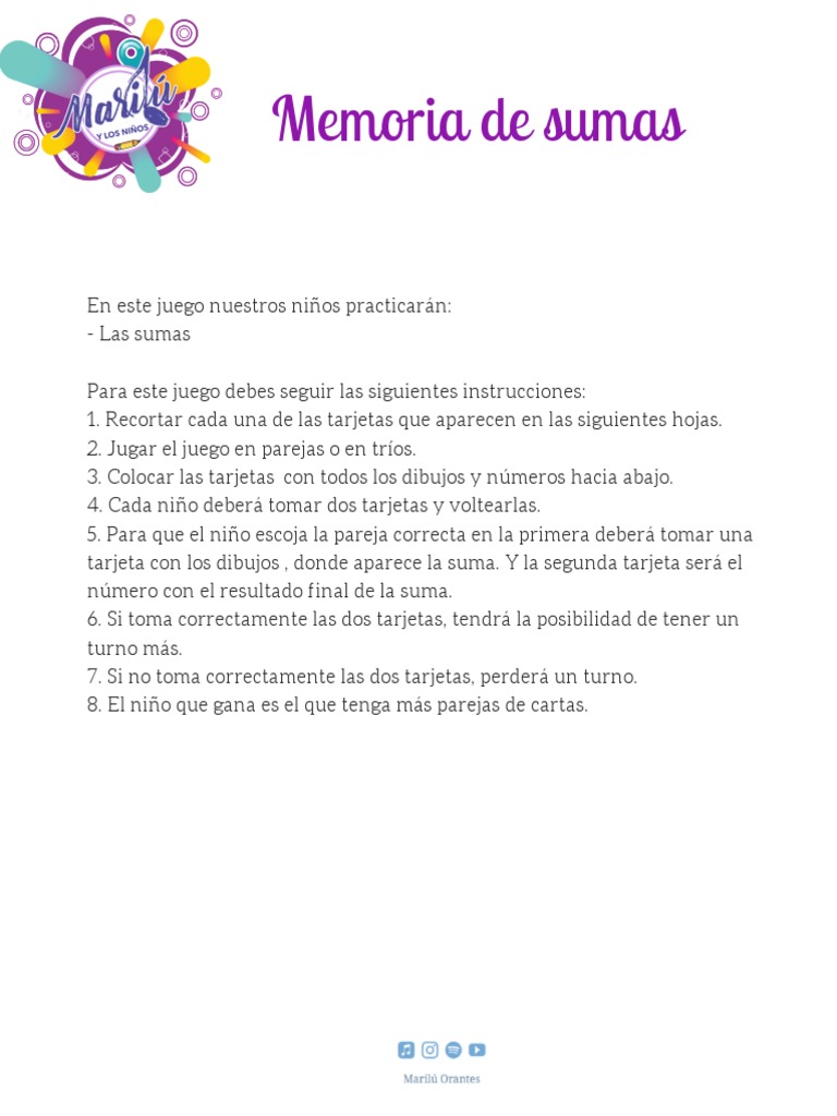 Memorama de Sumas para Niños | PDF
