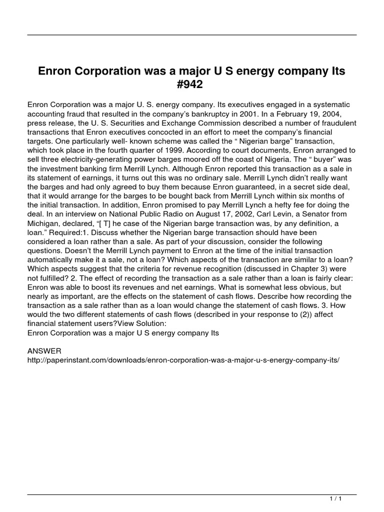 Enron Corporation Was A Major U S Energy Company Its | PDF | Financial ...