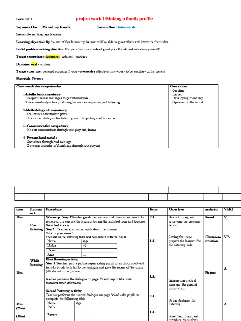 Sequence1 Me and My Friends Lesson-Plans | PDF | Punctuation | Human ...