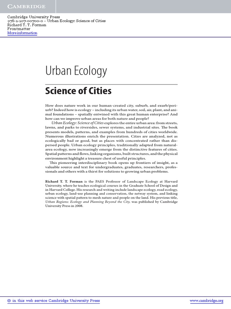Urban Ecology: Science of Cities | PDF | Ecology | Sustainability