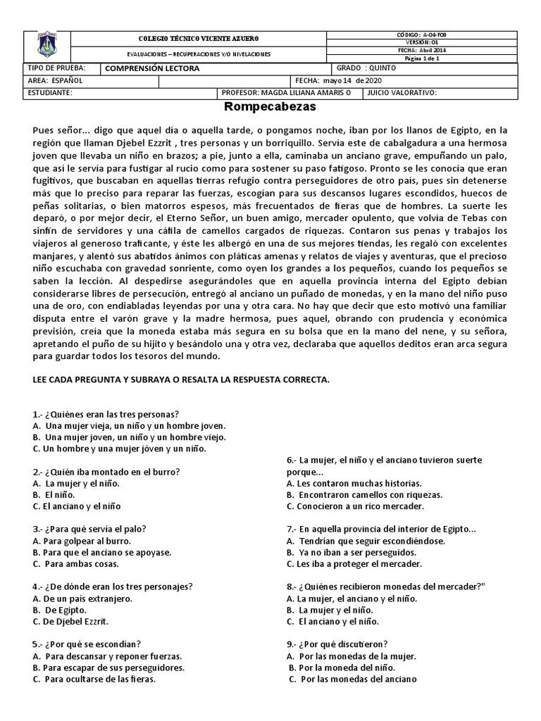 Rompecabezas: Comprensión Lectora | PDF