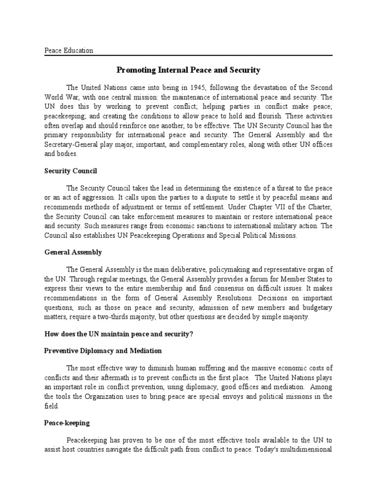 Promoting Internal Peace and Security | PDF | Peacebuilding | Peacekeeping