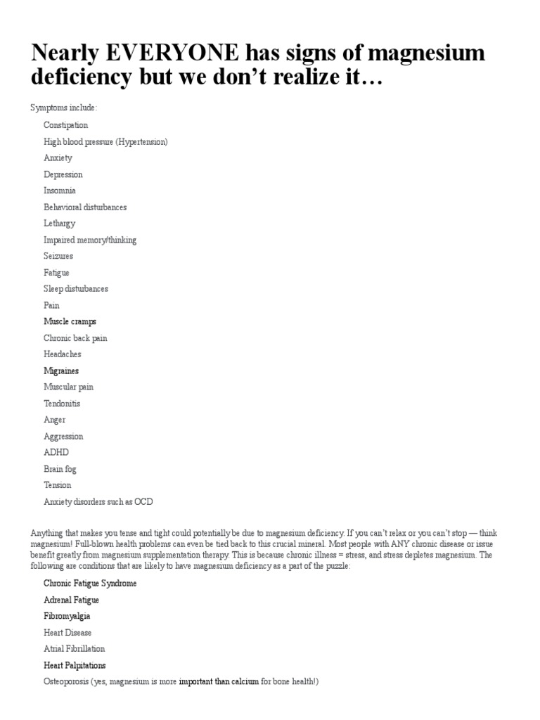 Signs and Solutions for Magnesium Deficiency | PDF | Hypertension ...