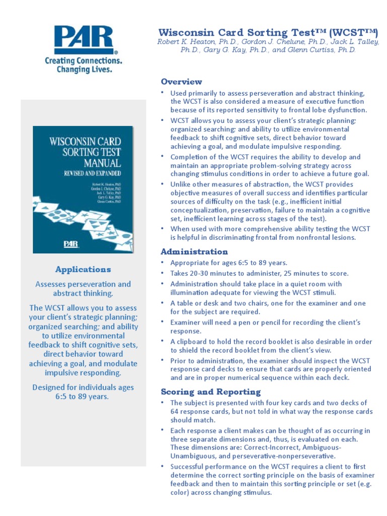 Wisconsin Card Sorting Test (WCST) Edits | PDF | Psychology ...