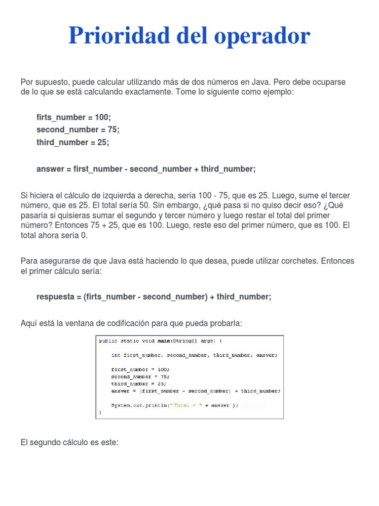 Precedencia de Operadores en Java | PDF | Java (lenguaje de ...