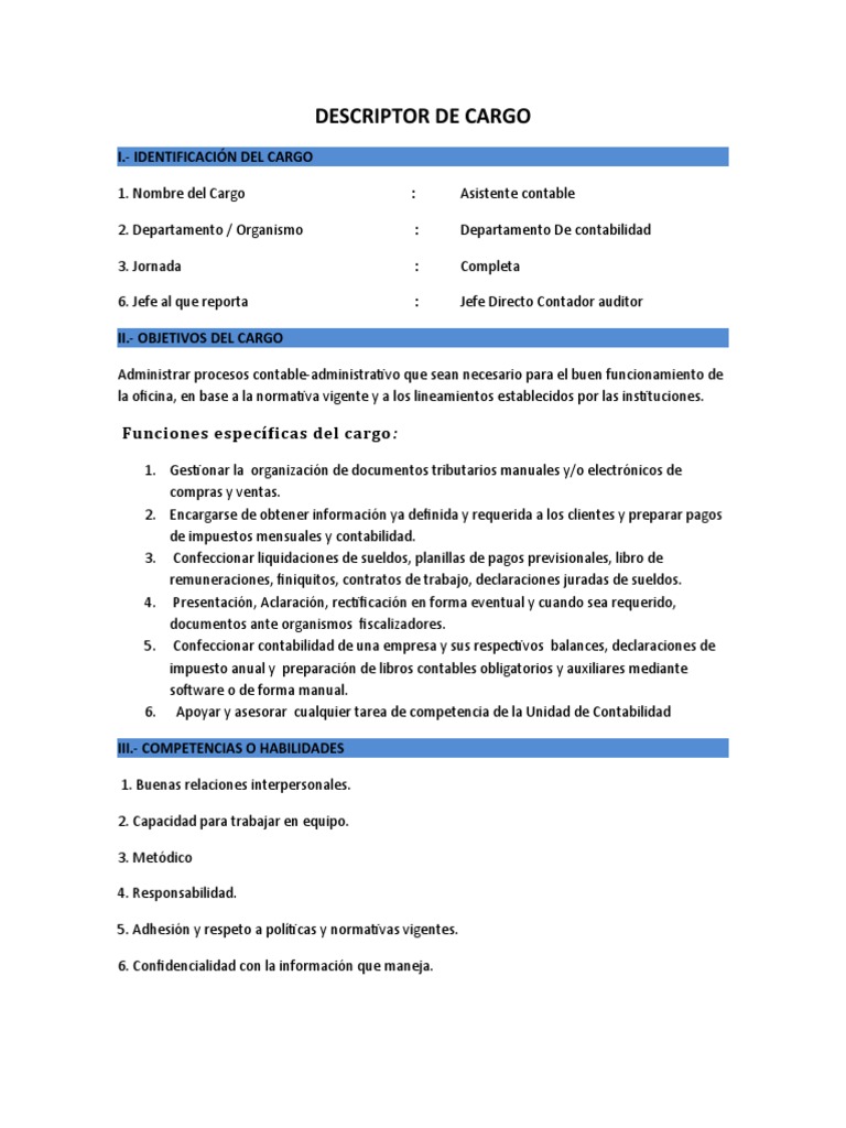 Descriptor de Cargo | PDF