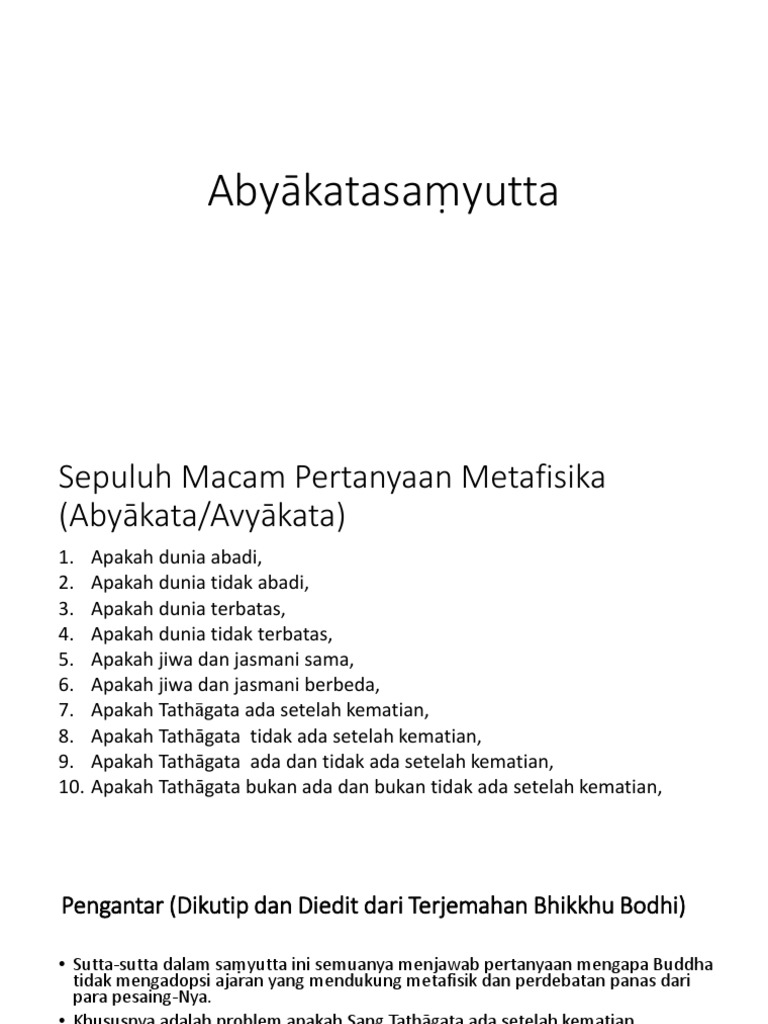 Abhyakata Samyutta STAB | PDF