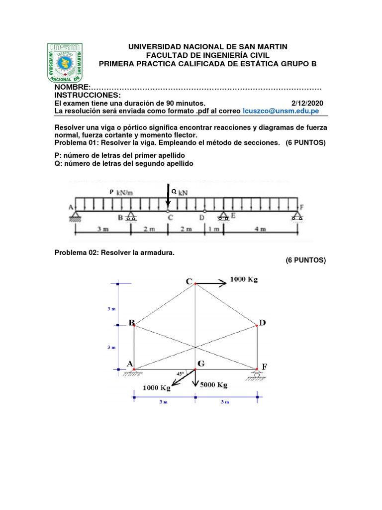 Examen Sustitutorio de Estatica PDF | PDF