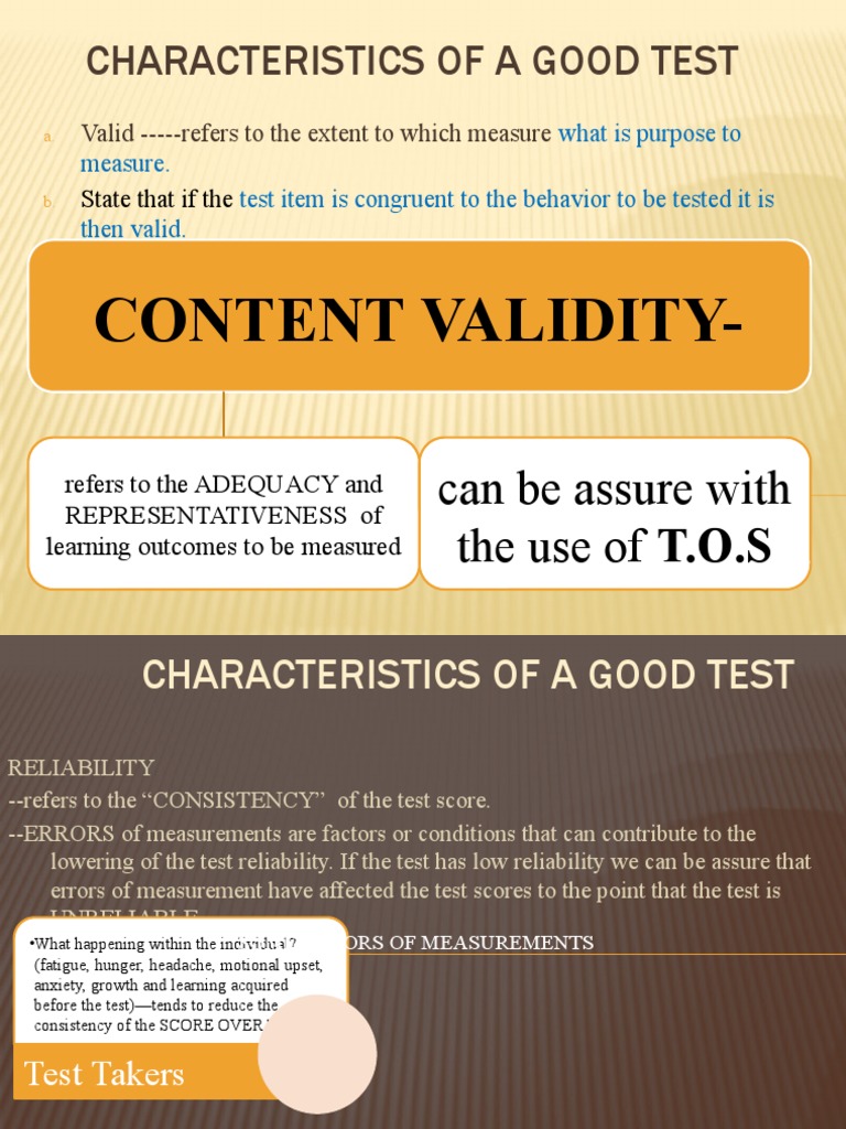 Characteristics of A Good Test: Content Validity | PDF | Psychology ...