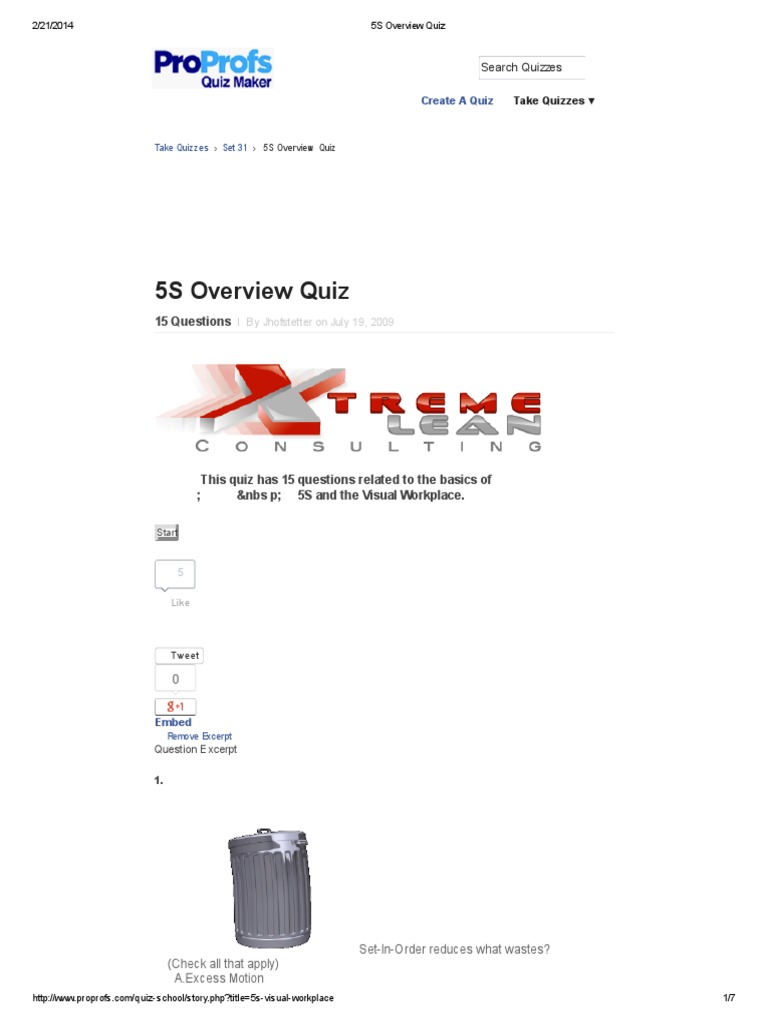 5S Overview Quiz | PDF | Quiz | Business