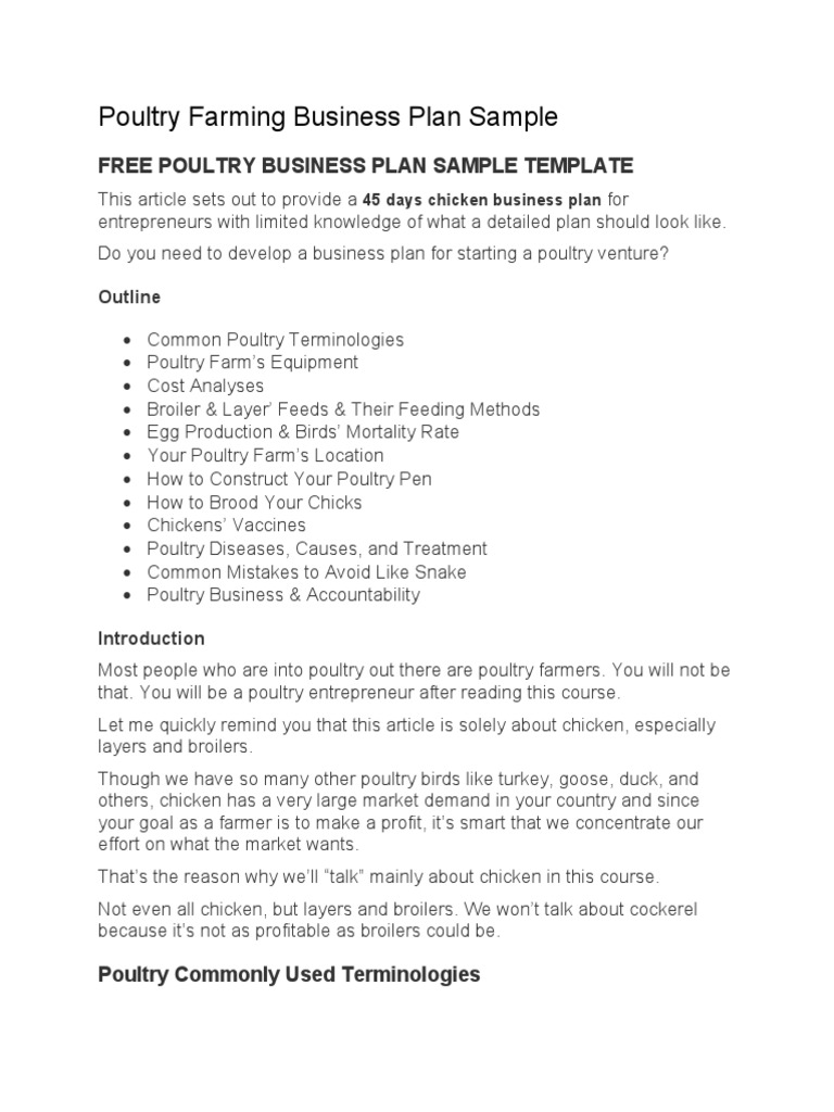 Poultry Farming Business Plan Sample | PDF | Chicken | Poultry Farming