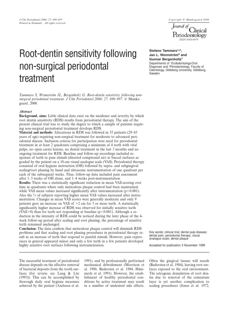 Root-Dentin Sensitivity Following Non-Surgical Periodontal Treatment ...