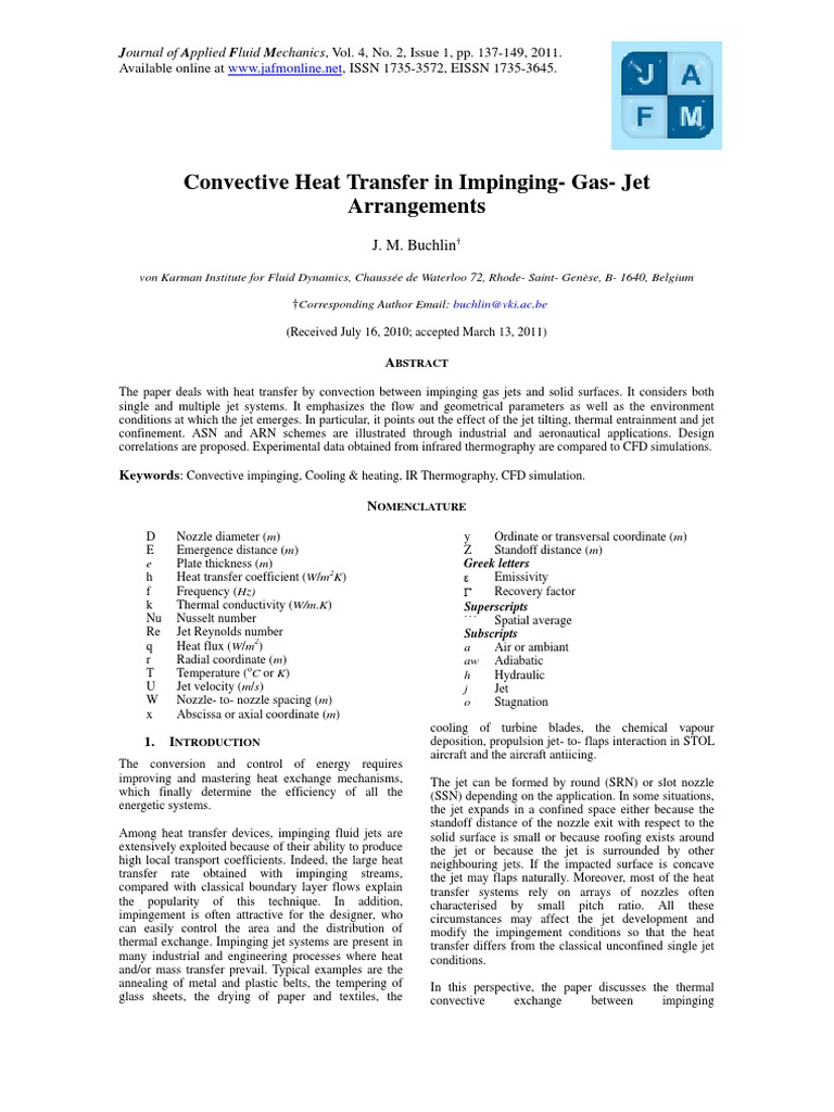 Convective Heat Transfer in Impinging-Gas - Jet Arrangements | PDF ...