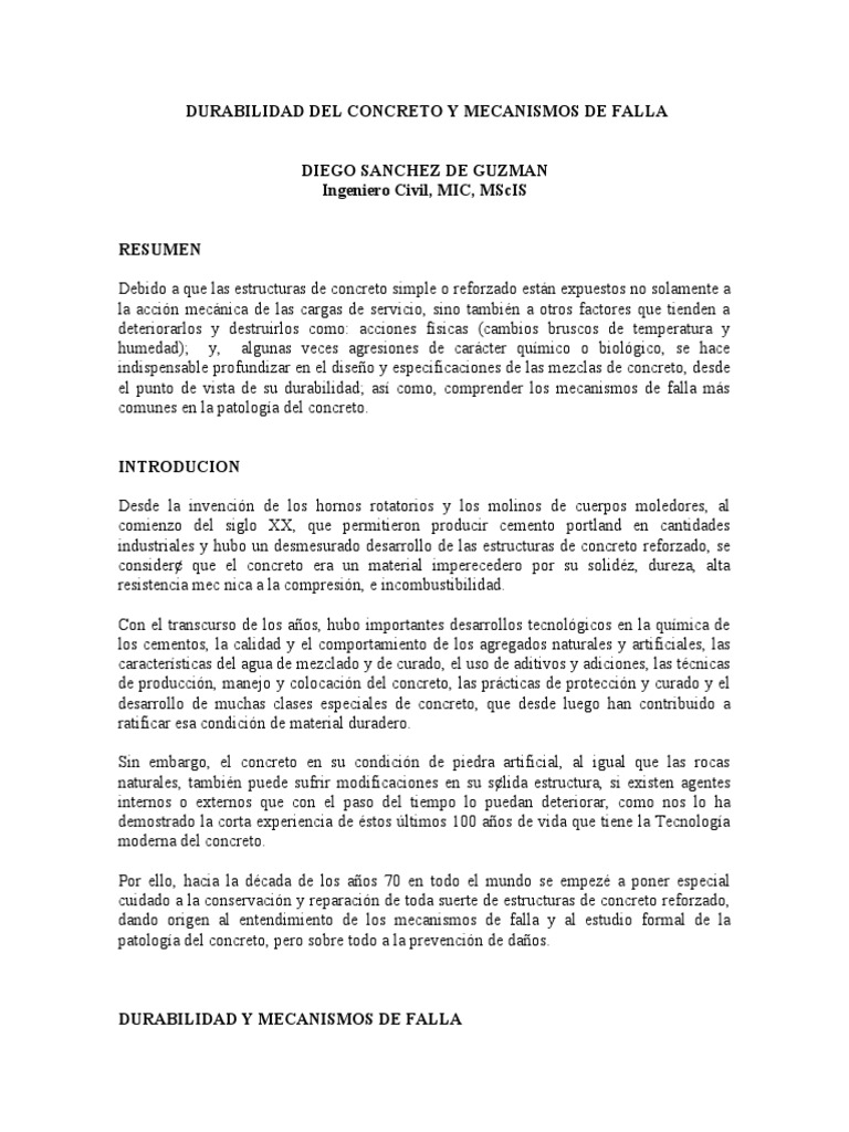 Durabilidad Del Concreto y Mecanismos de Falla | PDF | Corrosión | Hormigón