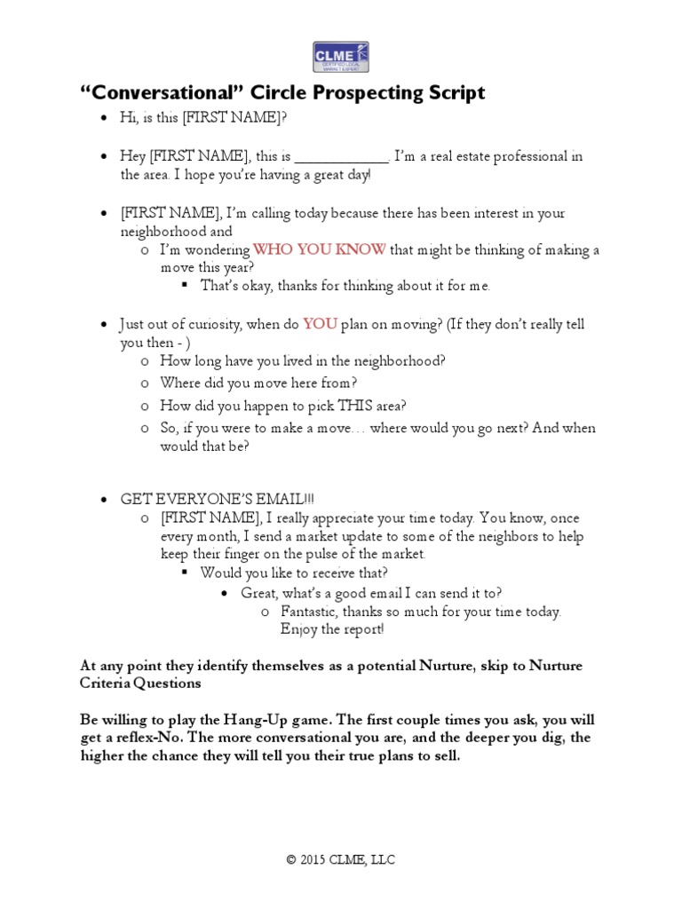 "Conversational" Circle Prospecting Script: Who You Know | PDF | Real ...