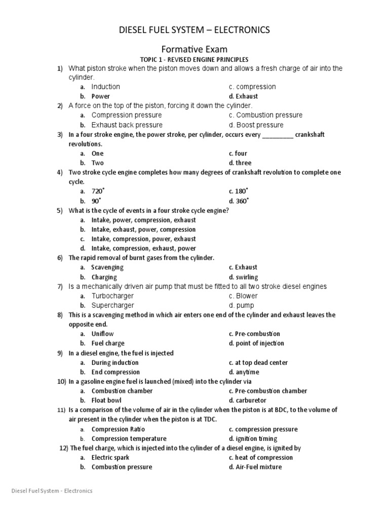 Diesel Fuel System Electronics Exam Guide | PDF | Internal Combustion ...