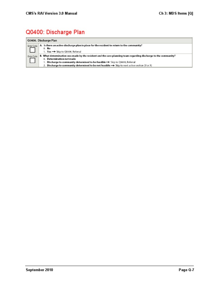 MDS 3.0 Resident Assessment Instrument, Chapter 3 - Section Q0400 | PDF ...