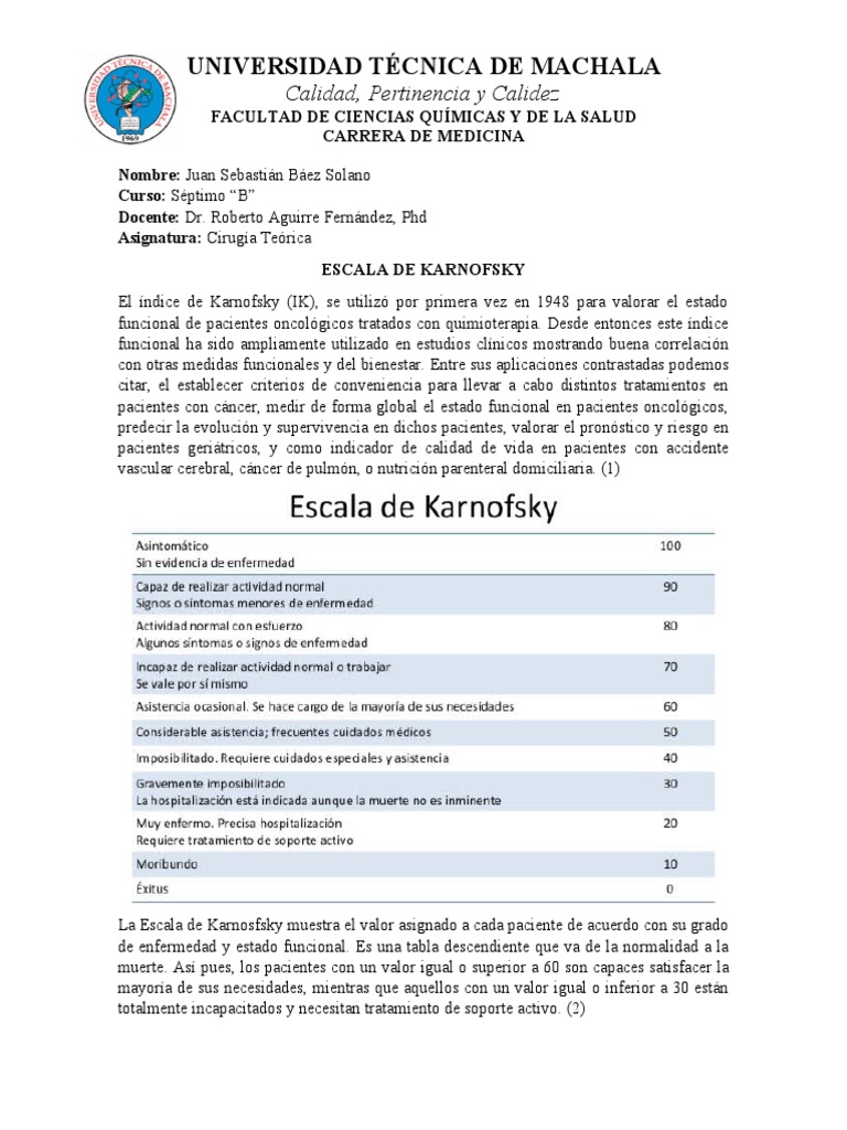 Escala de Karnofsky | PDF | Cáncer | Especialidades Medicas