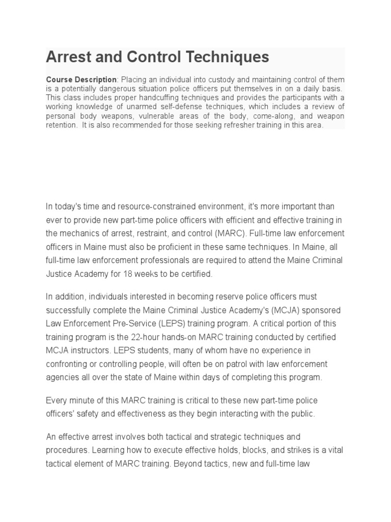 Effective Arrest and Control Techniques | PDF | Situation Awareness ...