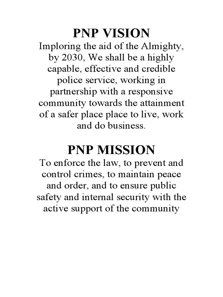 PNP Mission and Vision 2030 | PDF