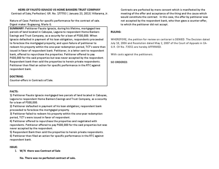 5 - Heirs of Fausto Ignacio Vs Home Bankers Trust Company - Bugayong ...