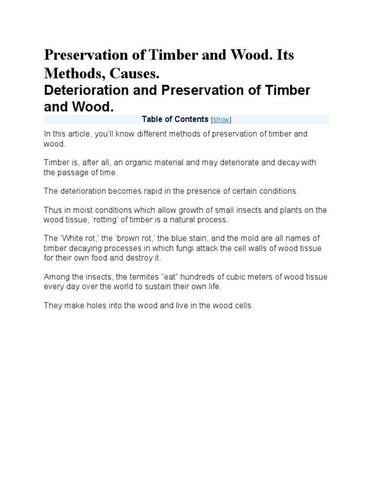 Preservation of Timber and Wood. Its Methods, Causes | PDF | Lumber | Wood