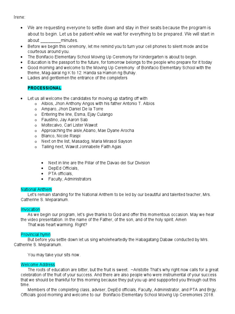 Bonifacio Elementary Moving Up Ceremony | PDF | Ceremonies