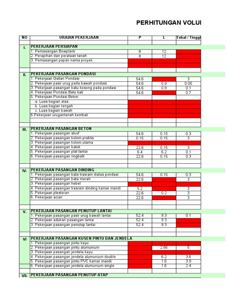 Format RAB dan Volume Bangunan Excel | PDF