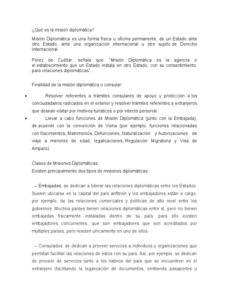 Qué Es La Misión Diplomática | PDF | Misión diplomática | Cónsul ...