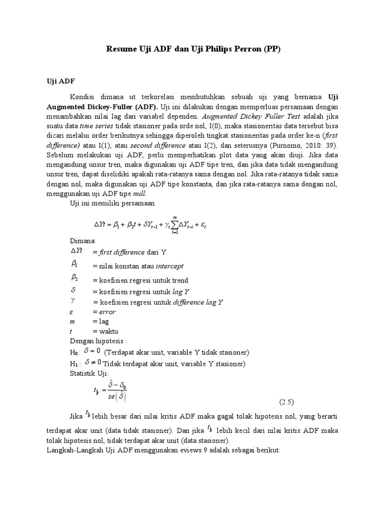 UJI STASIONERITAS DENGAN METODE ADF DAN PHILLIPS PERRON | PDF