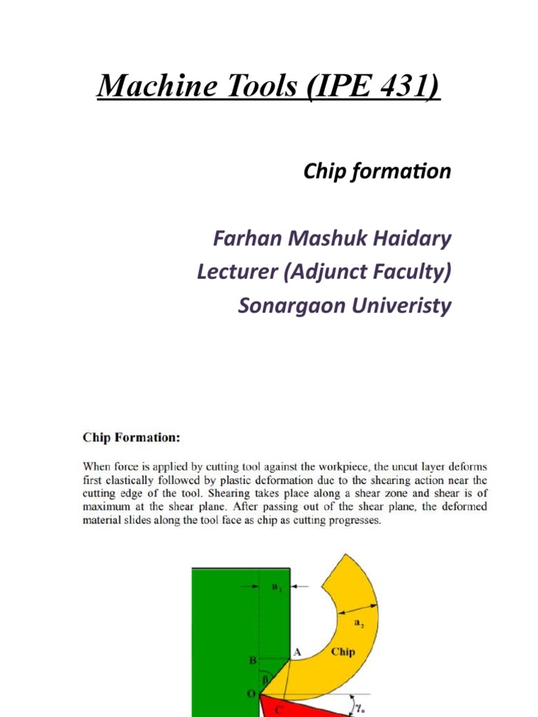 Machine Tools (IPE 431) : Chip Formation | PDF