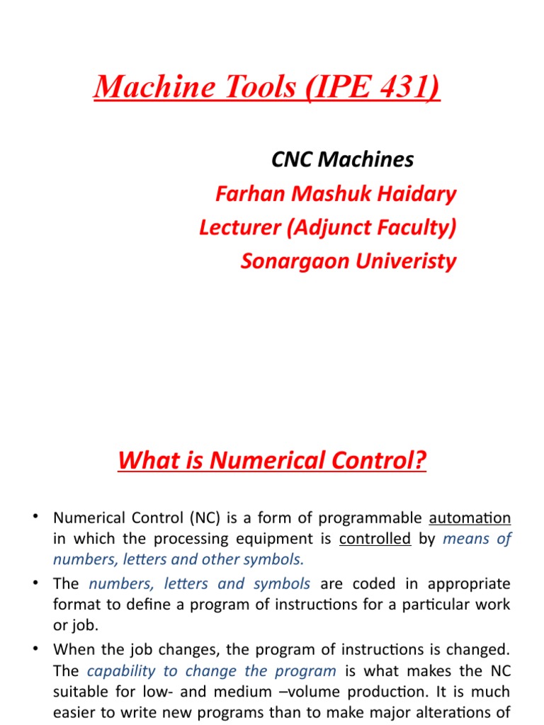 Machine Tools (IPE 431) : CNC Machines | PDF