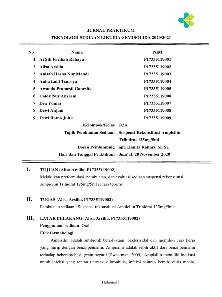 2A - 1 - Suspensi Rekonstitusi - Ampicillin Trihidrat 125mg5ml - Apt ...