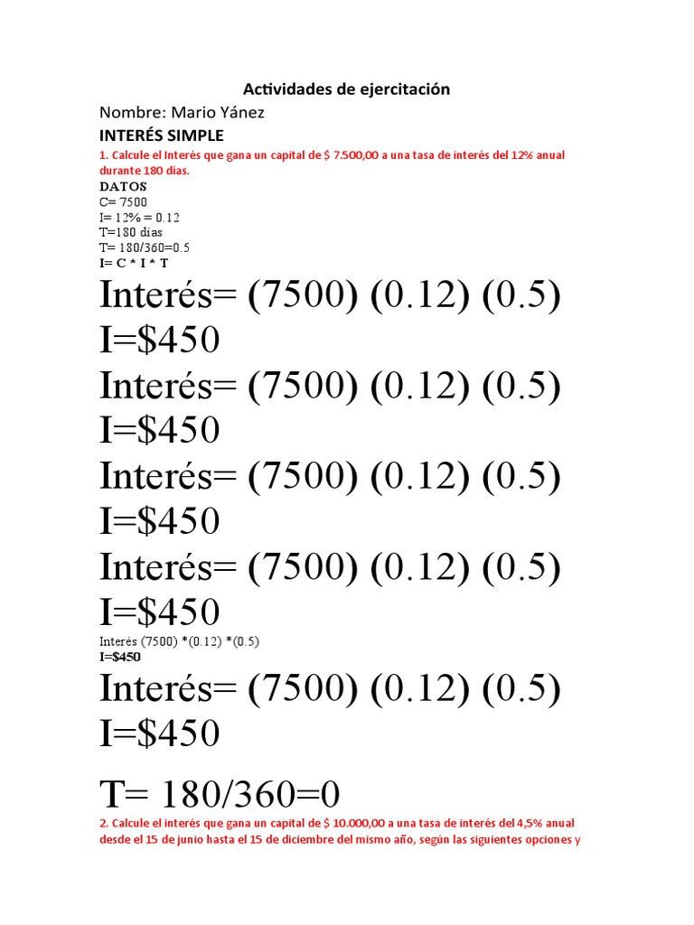 Tarea Ejerc Interes Simple | PDF | Interés | Business