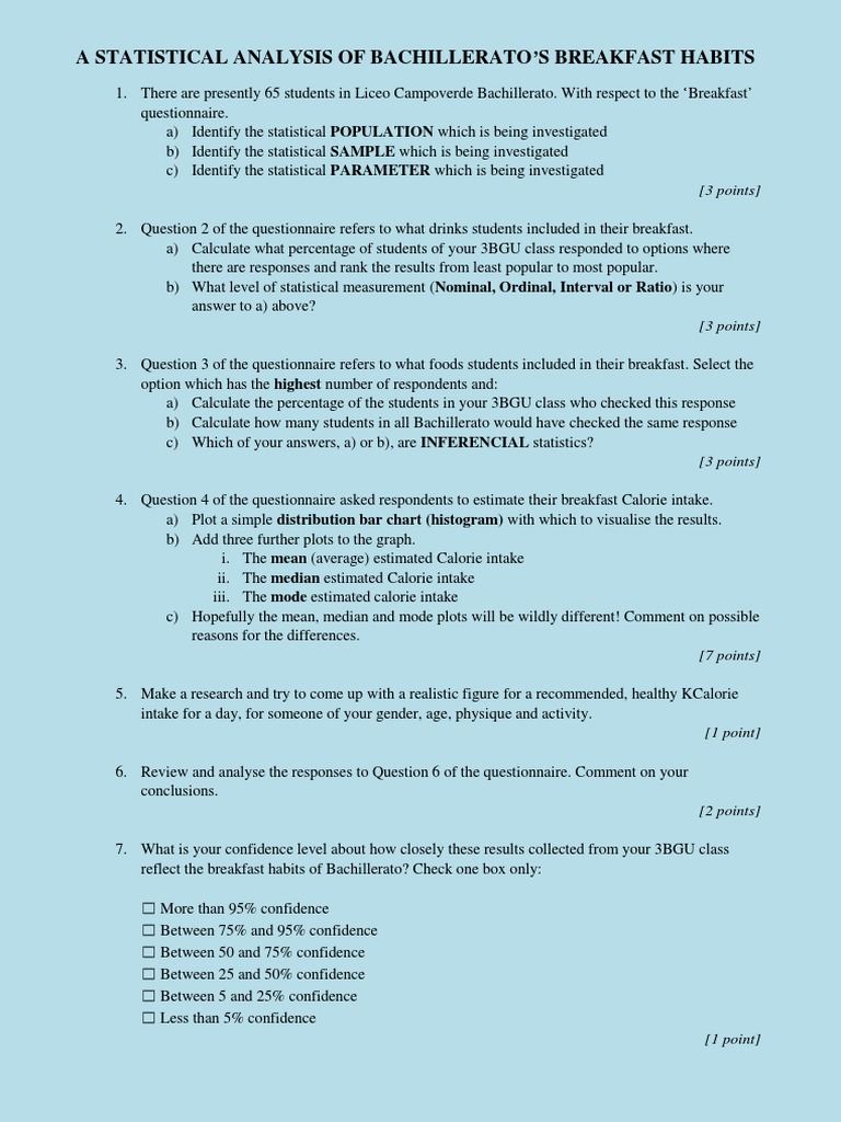 Breakfast Questionnaire Analysis | PDF | Confidence Interval | Statistics