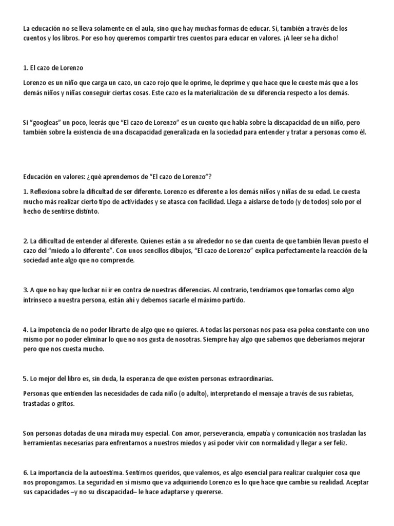 3 Cuentos Con Valores Para Niños Pdf Gatos Creatividad