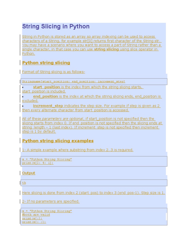 String Slicing in Python | PDF | String (Computer Science) | Algorithms ...