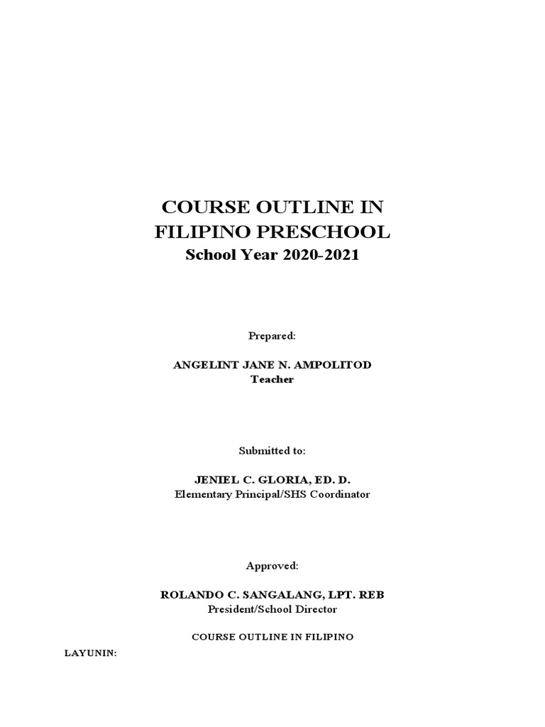 Course Outline Filipino Preschool | PDF