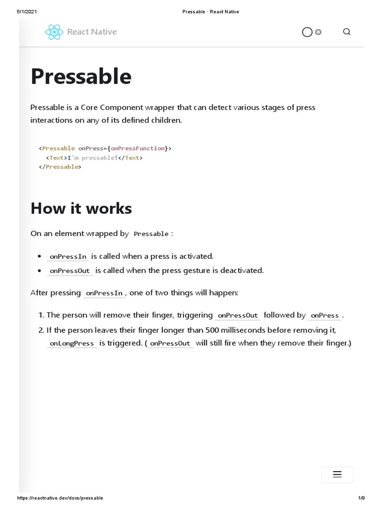 Pressable React Native | PDF | Boolean Data Type | Computer Science